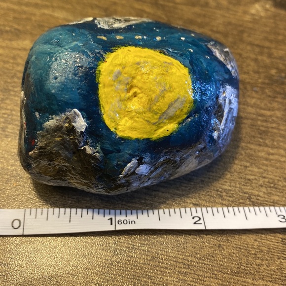 Hand Crafted | Accents | Moon And Trees Hand Painted Stone Garden Rock ...